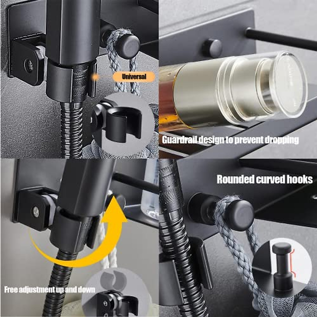 LUYU Three-in-one Adjustable Shower Arm Mount with shelf and hook Bidet Sprayer Arm Mount for Toilet, Handheld Sprayer Arm Mount Dual installation methods -adhesive and drilling