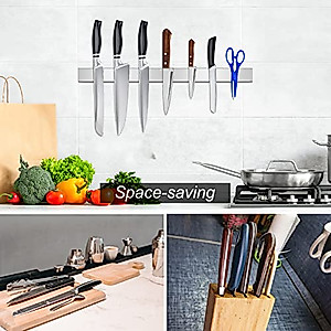 16 Inch Magnetic Knife Strip for Wall Stainless Steel Magnetic Knife Bar Rack Magnet Kitchen Knife Holder Utensil Tools Organizer Self-adhesive and Drilling Dual-use Wall Hanging Knife Protection