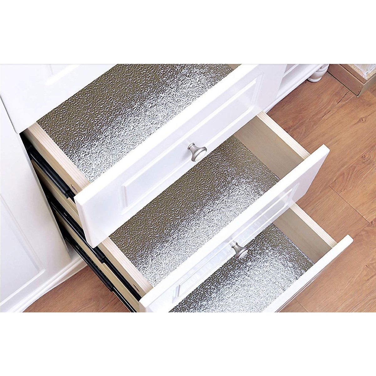 Self Adhesive Vinyl Aluminum Foil Contact Paper for Kitchen Countertop Backsplash Wall Oil-proof Heat Resistant Waterpoof Stove Cupboard Cabinets Shelf Drawer Liner Sticker Wall Paper 15.7x78.7 Inches