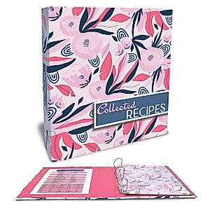 Better Kitchen Products Recipe Binder, Full Page 3 Ring Standard Binder Organizer Set (with 50 Page Protectors & 12 Category Divider Tabs) 11.5" x 12" Floral Design