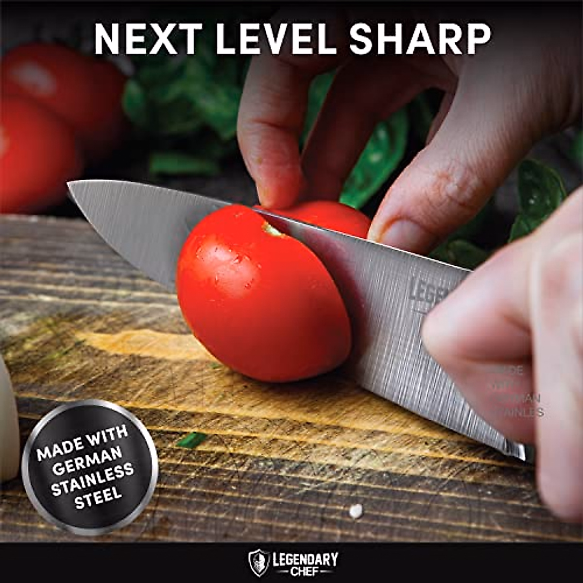 LEGENDARY CHEF Kitchen Knife, Chef Knife - 8 inch Cooking Knife, Sharp Knife - Meat Knife, Chefs Knife - German Steel, and Walnut Handle, Includes Finger Guard and Box