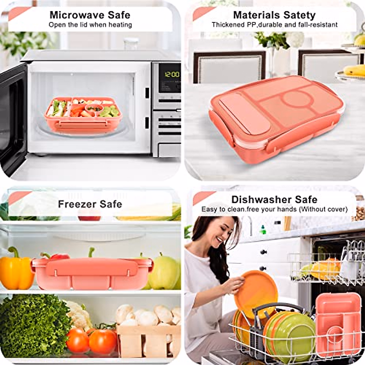 Dagugu Kids & Adult Bento Lunch Box, 5 Compartment Leakproof Lunch Containers, Microwave/Dishwasher/BPA Free (Pink)