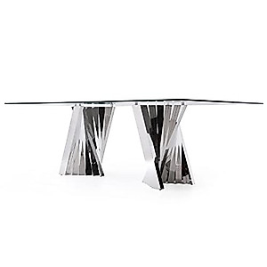 Modern Falcone 94" Dining Table - Clear Glass with Polished Stainless Steel Base
