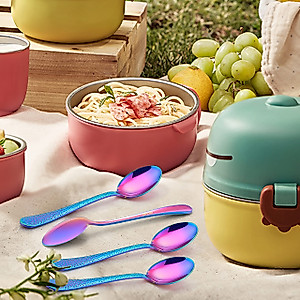 LIANYU 9 Pieces Rainbow Children Stainless Steel Spoon, Cute Kids Toddler Spoons, Children Silverware Flatware Set, Kids Children Cutlery Set, Small Kid Utensil for Self Feeding