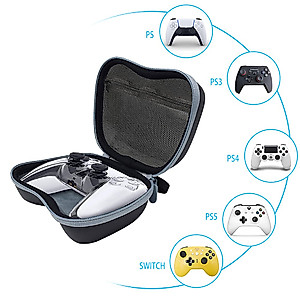 Case for PS5 Controller Accessories Bundle，6 in 1Accessories Kit for PS5 Controller with Carrying Travel Hard Case, Transparent Protective Cover Case, Thumb Grip Caps