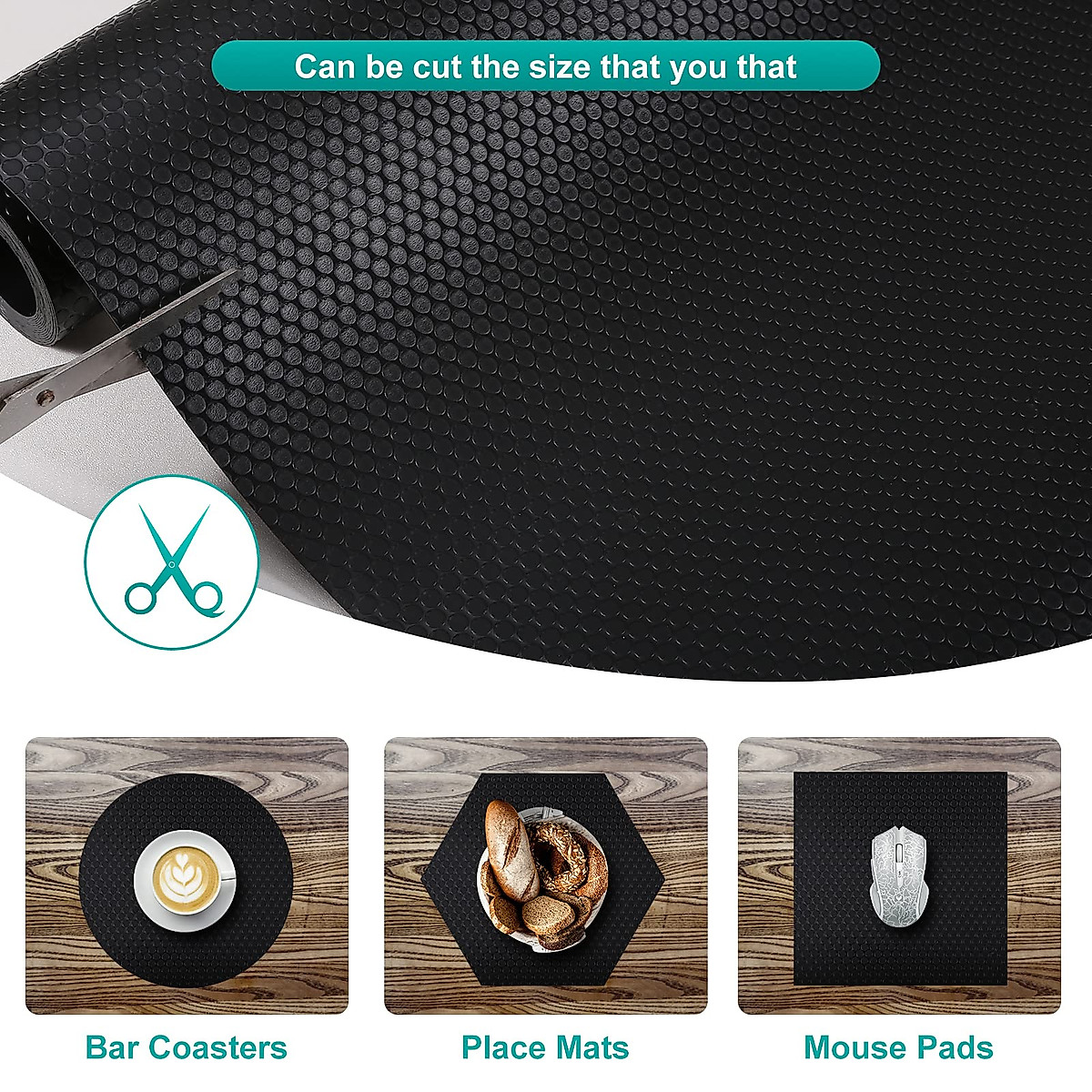 Gocfami Shelf Liners for Kitchen Cabinets, 17.7''x78.7'', Non Adhesive Drawer Liners for Cupboard,EVA Material Non Slip Black Shelf Liners,Waterproof & Durable Cabinet Mat for Bathroom/Pantry/Desk