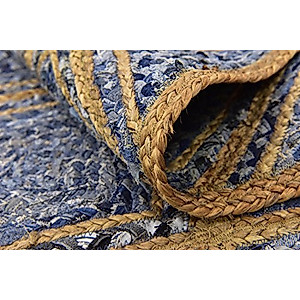 Unique Loom Braided Jute Collection Classic Quality Made Natural Hand Woven with Geometric Design Area Rug (9' 0 x 12' 0 Rectangular, Blue/ Natural)