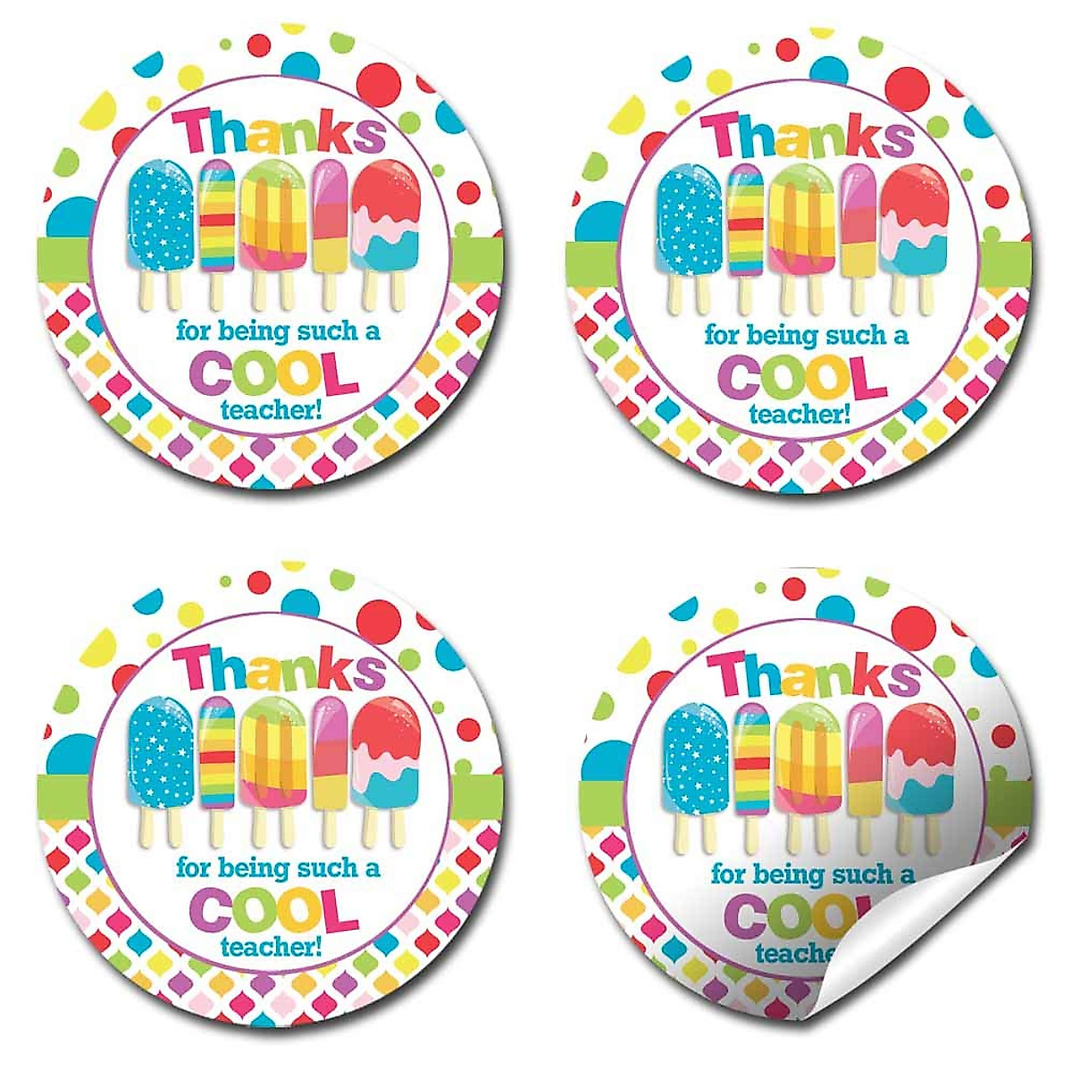 You’re A Cool Teacher Popsicle Themed Teacher Appreciation Thank You Sticker Labels, 40 2" Party Circle Stickers by AmandaCreation, Great for Envelope Seals & Gift Bags