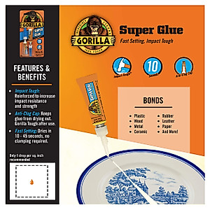 Gorilla Super Glue, Four 3 Gram Tubes, Clear, (Pack of 1)