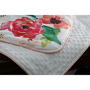 3 pcs Set Boho Floral Ruffle Baby Minky Blanket, Peach Floral Nursery Crib Skirt Set Baby Girl Crib Bedding (Coral)