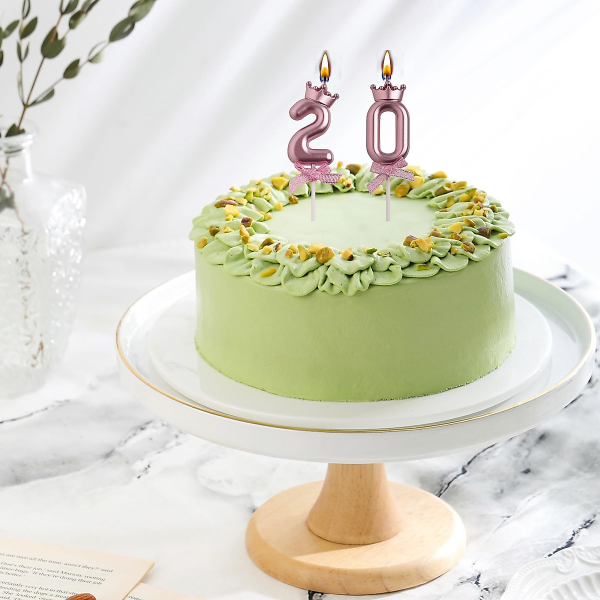 AOOLADA 20th Birthday Candles, Rose Gold 20 Year Old Number Birthday Candles, Number 20 Candles for Men Women, Birthday Party Decorations Cake Topper Gifts for Wedding Anniversary Celebration