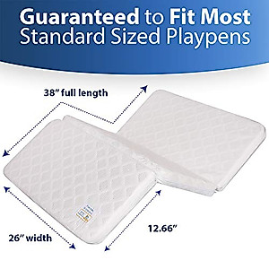 Sleepah Pack and Play Mattress Tri-Fold Double Sided Pad (Firm for Babies) & Soft Memory Foam (for Toddlers) Play Yard Mattress Pad Fits Most Pack N Play Playpens Cribs Foldable with Cary Bag