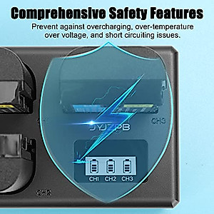 JYJZPB LP-E6 LP-E6N Battery 3-Pack Compatible for Canon EOS 5D Mark II III, 5DS R Rechargeable Battery Charger Triple Slot for Canon EOS 80D, 90D, 60D, 70D, 5DS R, 6D, 7D, 3 Channel Camera Batteries