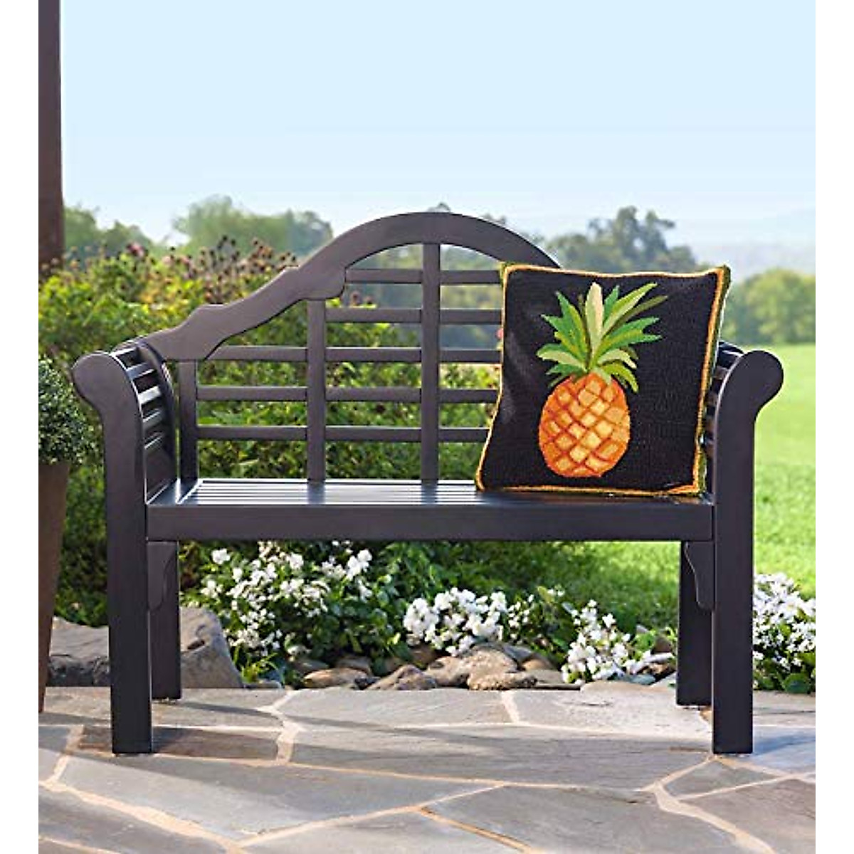 Plow & Hearth 62A79-BK Lutyens Eucalyptus Wood Garden Bench, Black