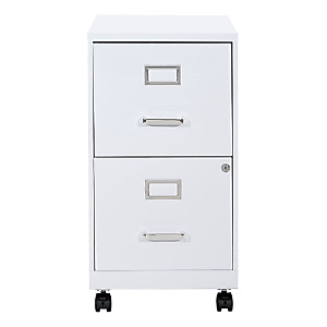 OSP Home Furnishings 2 Drawer Mobile Locking Metal File Cabinet, White