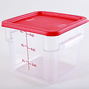 Hakka 6 Qt Commercial Grade Square Food Storage Containers With Lids,Polycarbonate,Clear - Case of 5