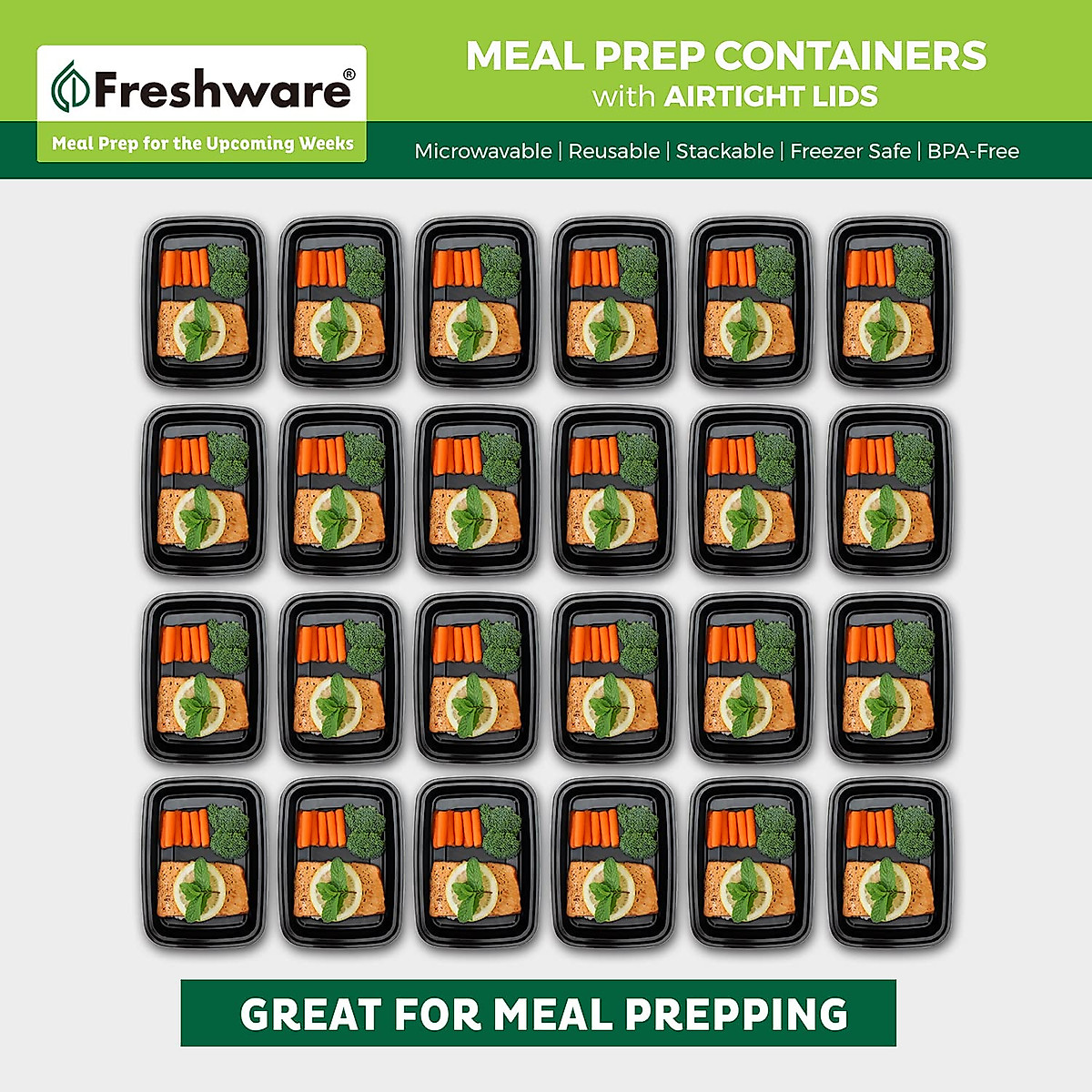 Freshware Meal Prep Containers [150 Pack] 1 Compartment with Lids, Food Storage Containers, Bento Box, BPA Free, Stackable, Microwave/Dishwasher/Freezer Safe (16 oz),Black