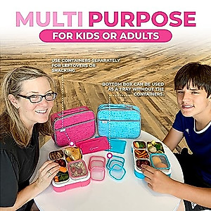 Stainless Steel Kids Bento Lunch-Box with Lunch Bag Ice Pack for Toddler Kids Adult, Leak-Proof School Lunch Container Boxes, Food Snack Containers for Child Daycare Picnic, 5 Compartment 34 oz Pink