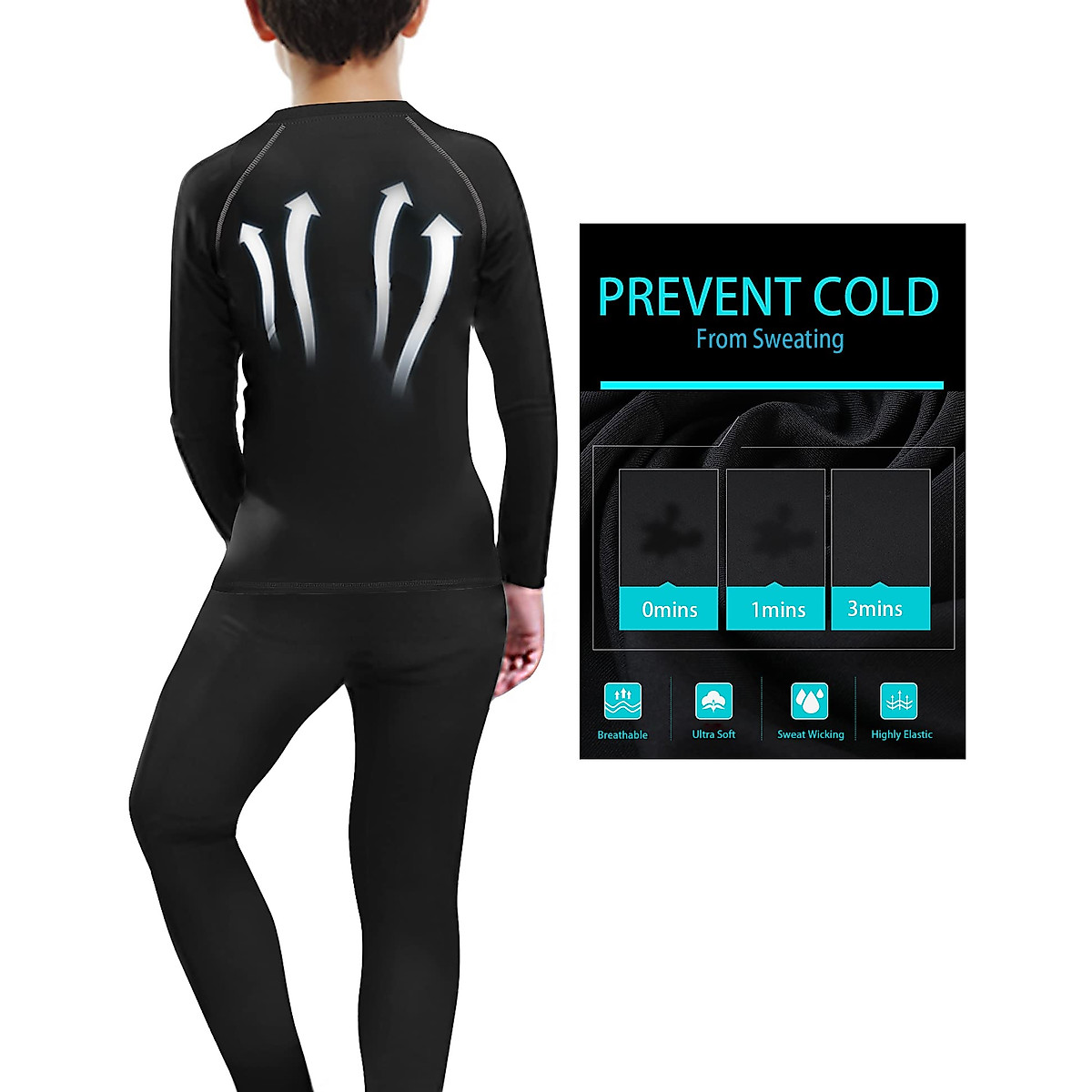 HOPLYNN Youth Boy’s Compression Shirts, Long Sleeve Quick Dry Cold Weather Gear Undershirts for Kid’s Athletic Sports Football Basketball-2 Black 1 Blue 1 White-S