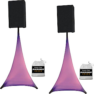 2-Pack Amazin Gear SKRIMS Tripod Speaker Stand Stretch Covers, Triple Sided DJ Scrims, Spandex DJ Skirts +2 FREE Travel Bags, 3-Sides Perfect for Glow Lighting Effect, WHITE PAIR (SKRIMS-3W-2)