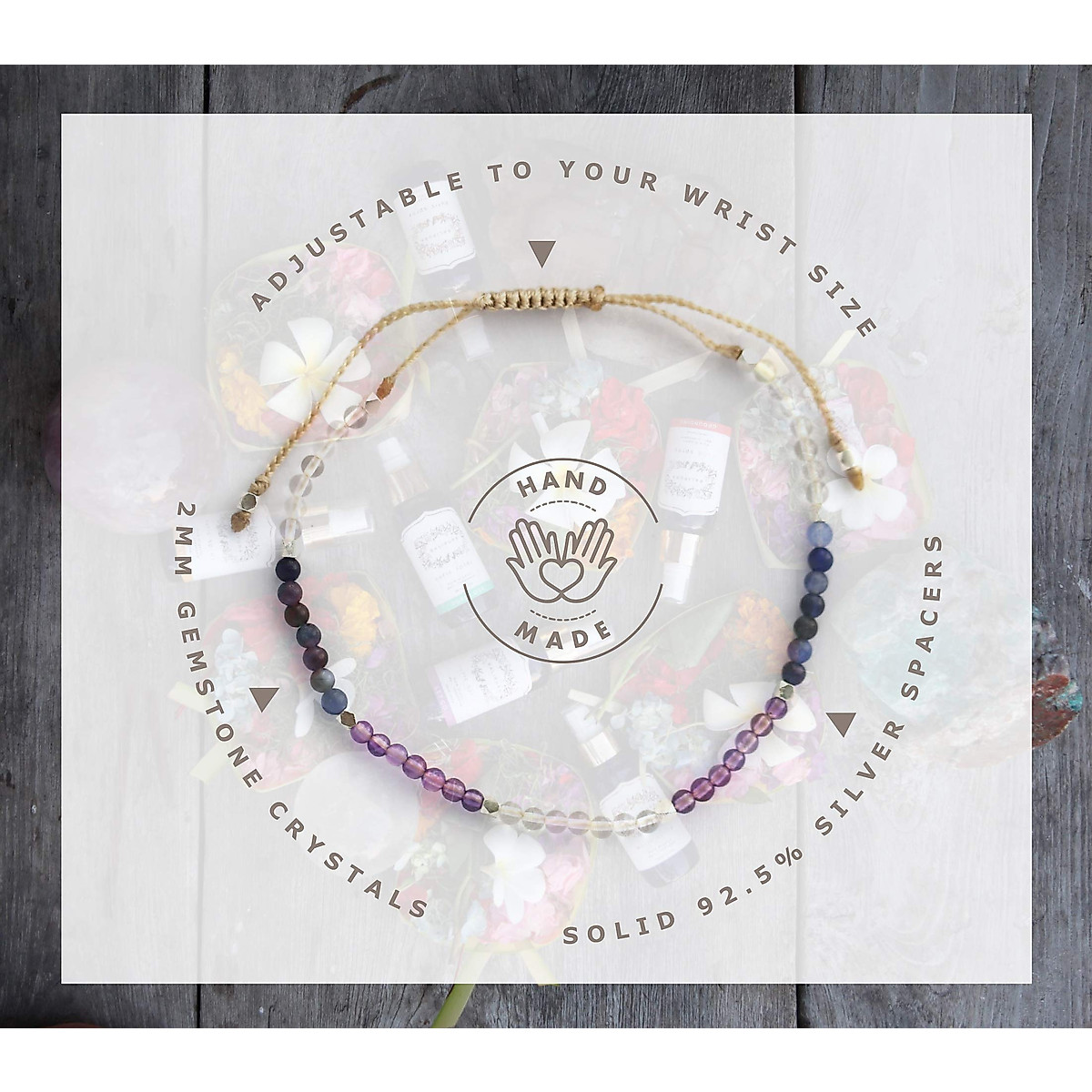 BALIPURA - Let Go Aura Bracelet for Women - 2mm SMALL (TINY) BEADS Healing Crystal, Natural Gemstones, Clear Quartz - 925 Solid Silver Beads - Essential Women Real Stone - (Let Go)…