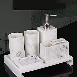 DVTEL Bathroom Supplies Kit Bathroom Set Rinse Set Resin Mouthwash Cup Toothbrush Holder Set (Color : White, Size : 6-Piece Set)