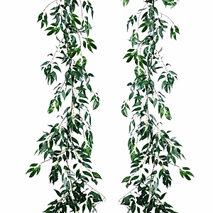 Artiflr 2 Pack Artificial Hanging Leaves Vines, 5.7 Ft Fake Willow Leaves Twigs Silk Plant Leaves Garland String in Green for indoor/outdoor Wedding Decor Party Supplies Greenery Crowns Wreath