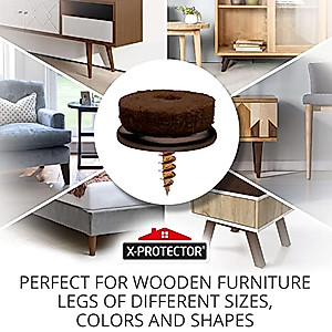 Screw-On Felt Furniture Pads X-Protector 24 PCS - 0.8” Chair Leg Floor Protectors for Hardwood Floors - Premium Chair Glides - Brown Floor Protectors for Chairs - The Best Furniture Sliders!
