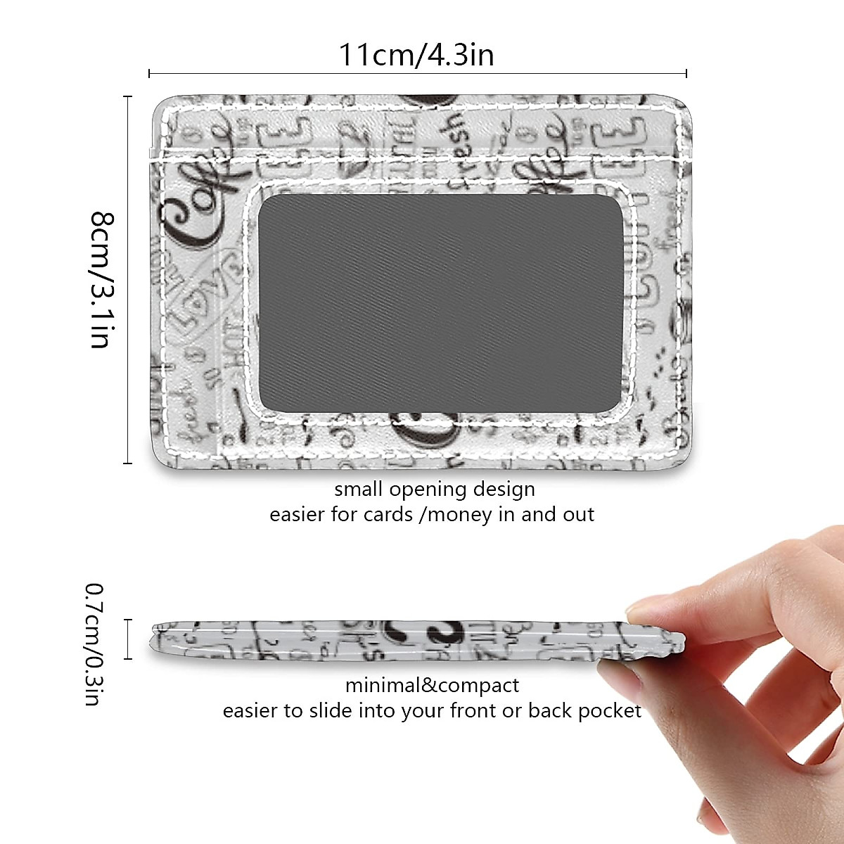 susiyo Coffee Themed Doodles Slim Minimalist Wallets Rfid Blocking Card Wallets PU Leather Front Pocket Wallets for Men and Women