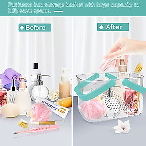 FODIENS 2 Pack Plastic Shower Caddy Basket, Portable Shower Caddy Tote Storage Basket with Handles, Clear Cleaning Supplies Organizer Bin for Bathroom Kitchen College Dorm (White+Cyan)