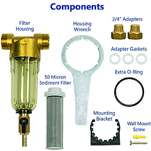 Express Water Whole House Sediment Water Filter – Spin Down Home Water Filtration System – 50 Micron Reusable Sediment Filter Cartridge – 1” and 3/4" Compatible with Filter, Mounting Bracket, Adapters
