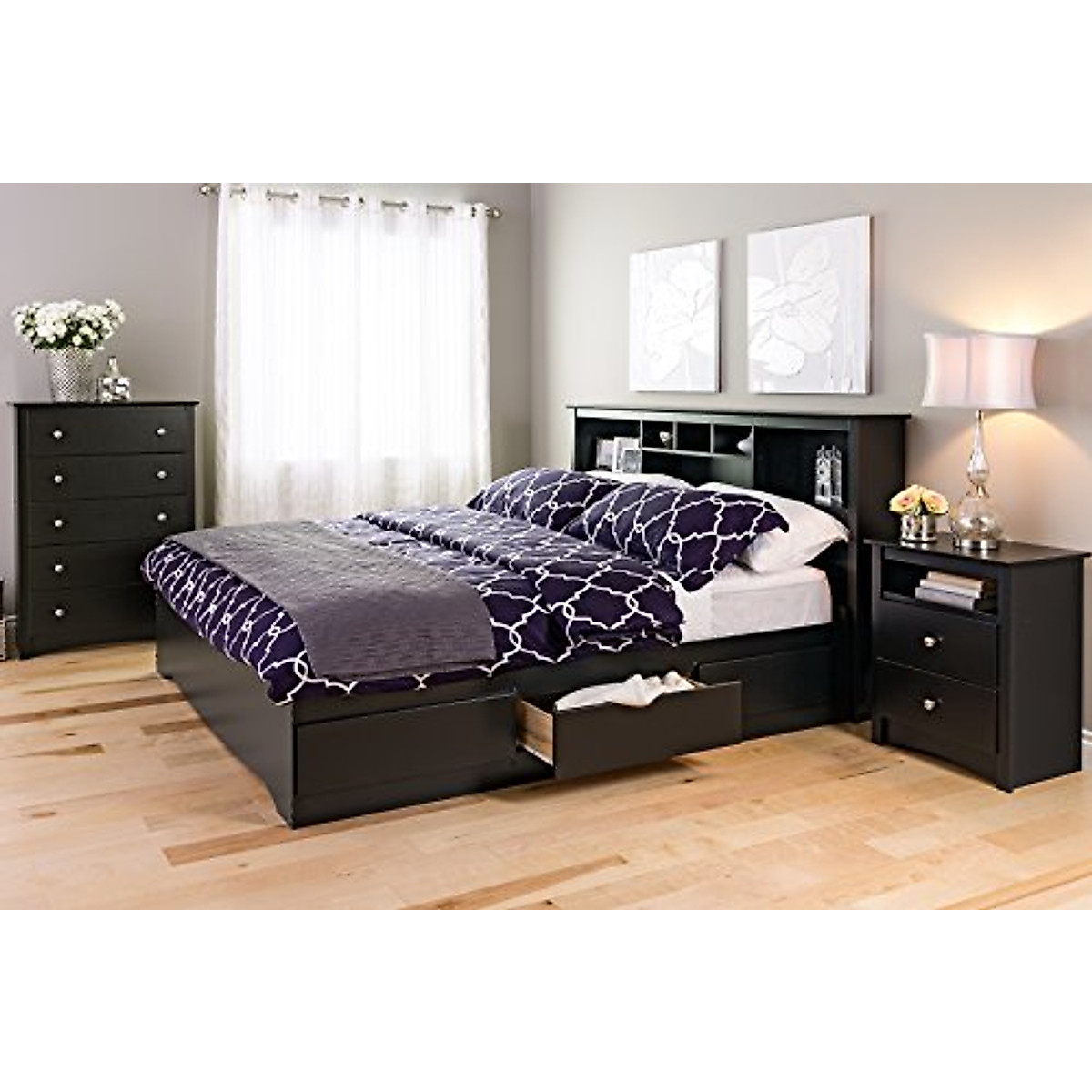 Prepac Sonoma 5-Drawer Chest for Bedroom, 16" D x 31.5" W x 45.25" H, Black