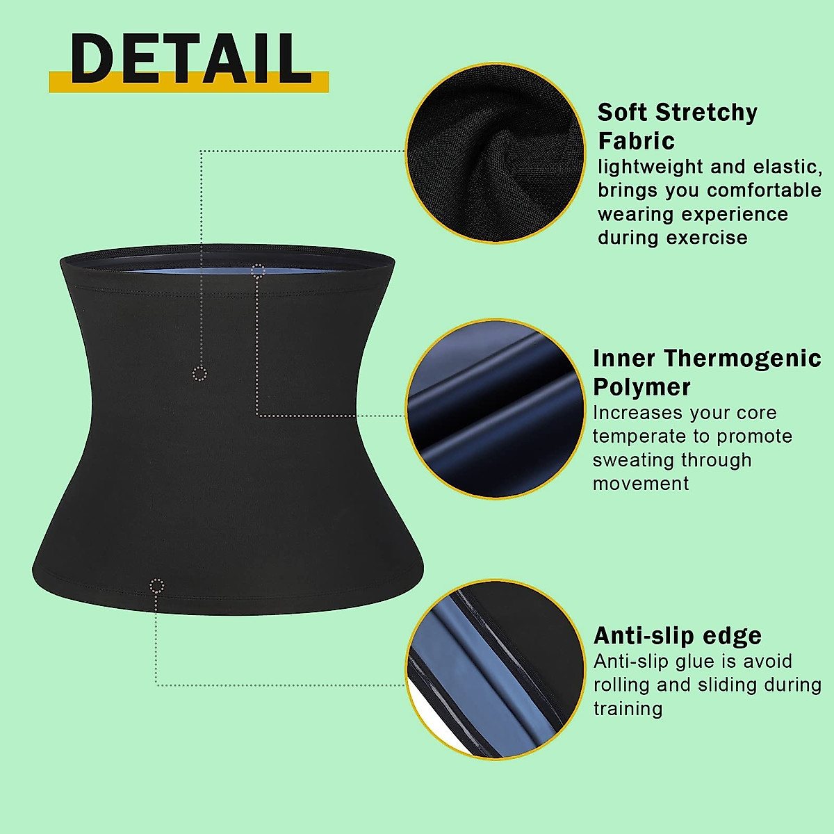 LELTLIMH Waist Trimmer for Women, Waist Trainer Sauna Belt, Neoprene-free Waist Cincher,Sauna Slimming Belt Suit Workout SM Black