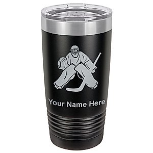 LaserGram 20oz Vacuum Insulated Tumbler Mug, Hockey Goalie, Personalized Engraving Included (Black)