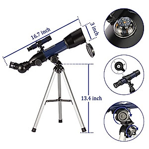 Telescope for Kids Beginners, Professional Astronomical Refractor Telescope, Portable Travel Telescope with Tabletop Tripod, Finder Scope, 2X Barlow Lens, Perfect Telescope Gift for Kids