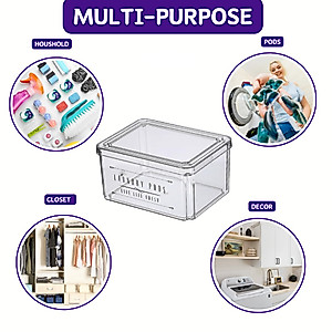 Modern Order Premium Laundry Detergent Pods Container, Clean & Clear Pod Pacs, Beads, Dryer Sheet Holder, Stackable Laundry Room Storage, Rectangle Box with Lid, Home Decor, Medium, Clear/Black