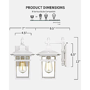Beionxii White Exterior Light Fixture 2PK, Dusk to Dawn Outdoor Lighting with Cast Aluminum Housing, Outdoor Front Porch Lights for House Coach Garage, DM9244W-TWH