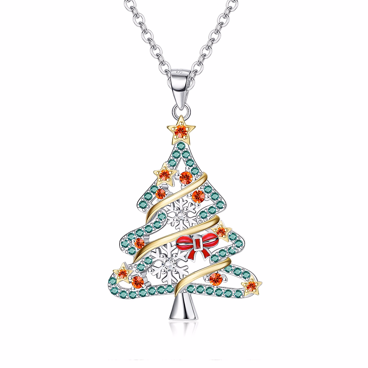 MUSECLOUD Christmas Necklace 925 Sterling Silver Christmas Tree Necklace For Women White Gold Plated Christmas Tree Pendant Christmas Jewelry Gift (Silver)