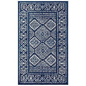 Safavieh Tulum Collection 2' x 4' Navy/Ivory TUL264N Moroccan Boho Distressed Non-Shedding Entryway Living Room Foyer Bedroom Kitchen Accent Rug