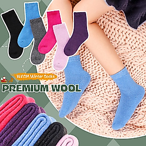 DoSmart Children's Winter Warm Wool Solid Color Socks Kids Boy Girls Thermal Crew Socks 6 Pairs(Solid Color,1-3 Years)