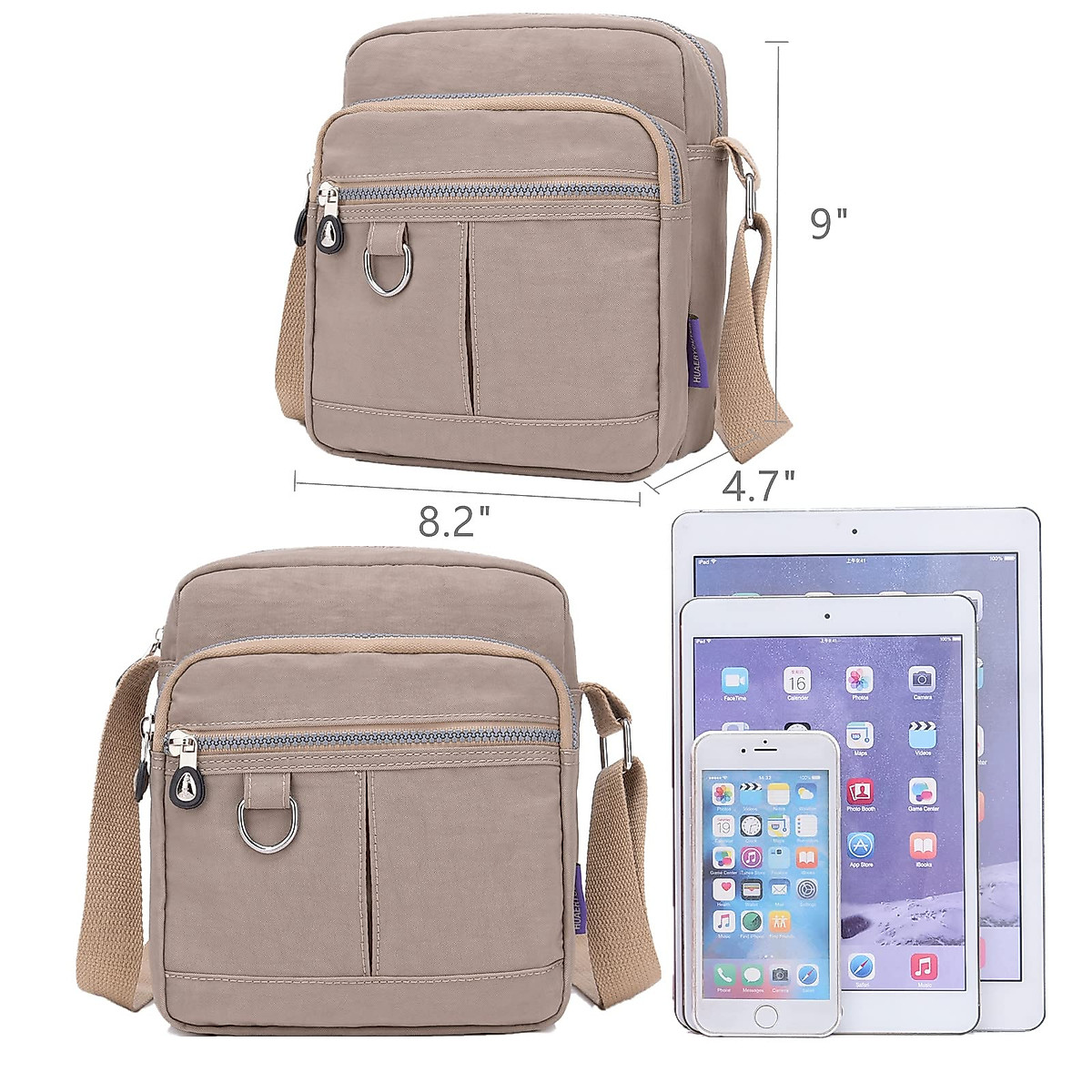 BEFUNIRISE Casual Nylon Crossbody Purse Bag Waterproof Lightweight Shoulder Bag for Women Handbag (Beige)