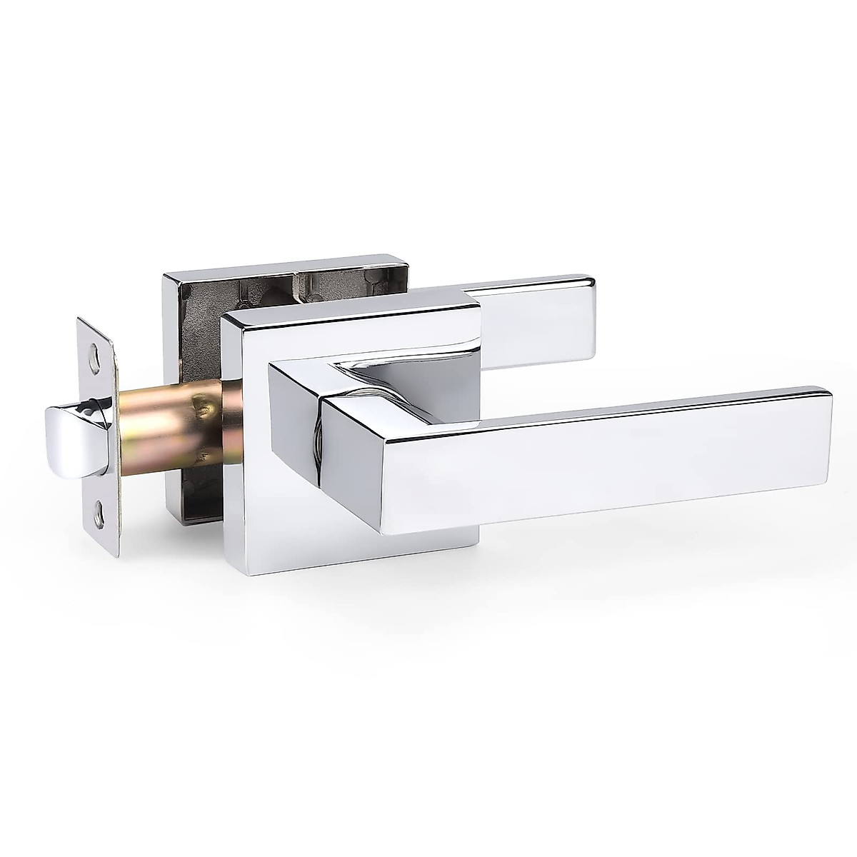 DECORITEN 3 Pack Heavy Duty Privacy Door Levers Interior Door Handles in Polished Chrome, Square Keyless Door Handle Sets for Bedroom Bathroom