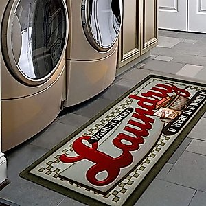 Pauwer Farmhouse Laundry Room Rugs Runner 20"x48" Non Slip Waterproof Laundry Mats Kitchen Floor Carpet Durable Cushioned Natural Rubber Foam Area Rug for Laundry Room Kitchen