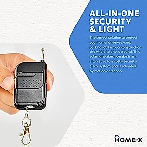HOME-X Solar Alarm and Flash with Remote, Waterproof, 4-Mode Solar-Powered Alarm with Motion Sensor, Security Alert, Motion-Activated Strobe