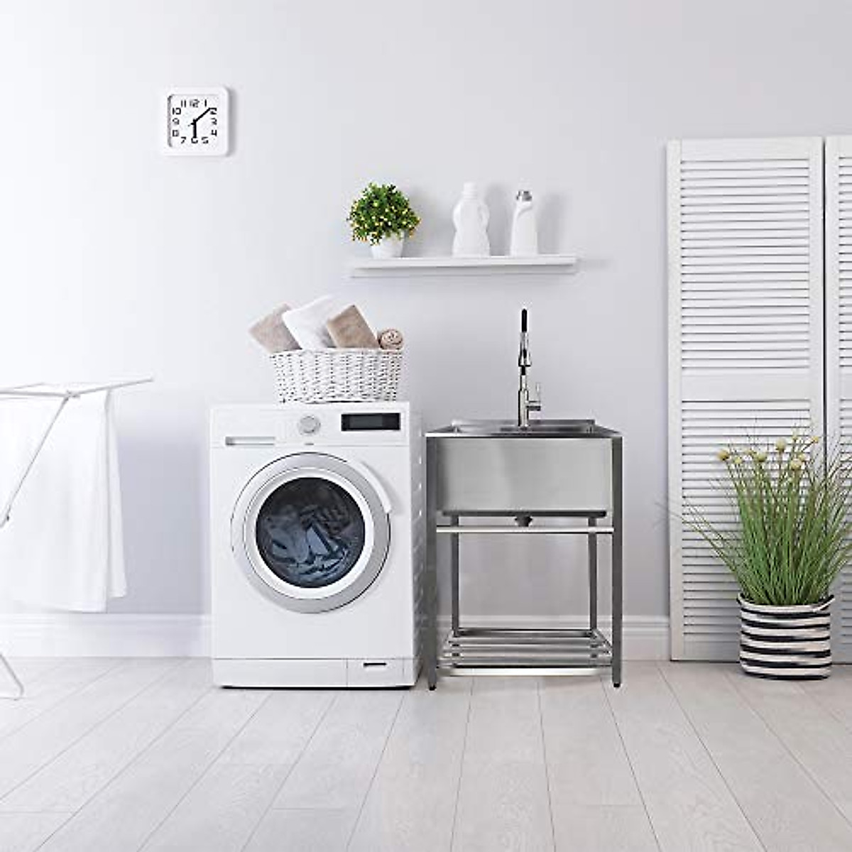 Transolid TFH-2522-SS 25 in. x 22 in. x 34.3 in. Stainless Steel Laundry Sink with Wash Stand in Brushed Satin