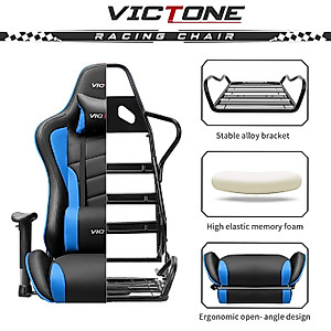 VICTONE Gaming Chair with Footrest Racing Style Computer Chair Video PC Game Chair Large Heavy Duty Ergonomic Computer Office Chair with 3D Adjustable Armrest and Headrest (Blue)