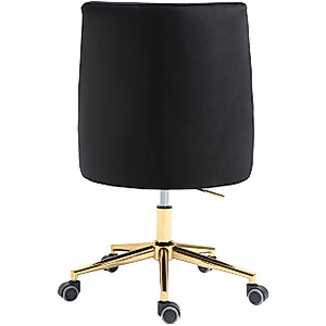 Meridian Furniture 163Black Karina Collection Modern | Contemporary Velvet Upholstered Swivel and Adjustable Office Chair with Durable Rich Gold Base, Black, 23" W x 26" D x 36"-39" H