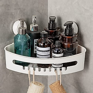 TAILI Suction Corner Shower Caddy Corner Shower Shelf Shower Basket Wall Mounted Shower Holder Organizer for Shampoo, Plastic White Shower Suction Caddy for Kitchen & Bathroom, Drill-Free Removable