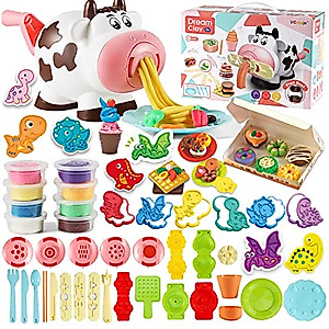 Color Dough Sets for Kids Ages 4-8, Kitchen Color Dough Accessories 43 Pieces, Cow Modeling Color Dough Set, Make Noodles, Ice-Cream, Dinosaur Cookies,Donuts,Include 8 Colors Dough Tools