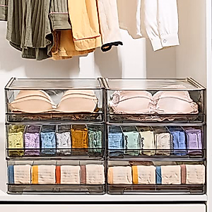 MSHOMELY Sock Underwear Drawer Organizer Divider, 24 Cell Wardrobe Clothes Organizer, Stackable Closet Organizers and Storage, Closet Storage Box with Pull Out Drawer for Socks, Bra, Ties, Belts